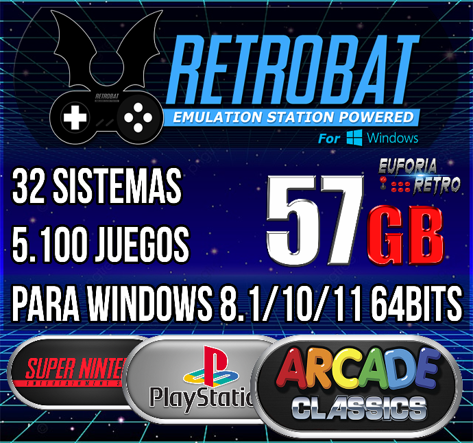 RETROBAT 57GB 32 SISTEMAS 5100 TÍTULOS IDEAL PARA USAR EN PENDRIVE 64GB ...