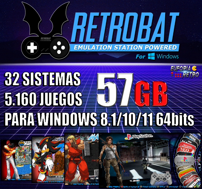 SISTEMA ARCADE RETROBAT 57GB PARA WINDOWS | euforiaretro.com